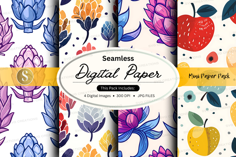 Seamless floral digital paper pack with watercolor (6603110)