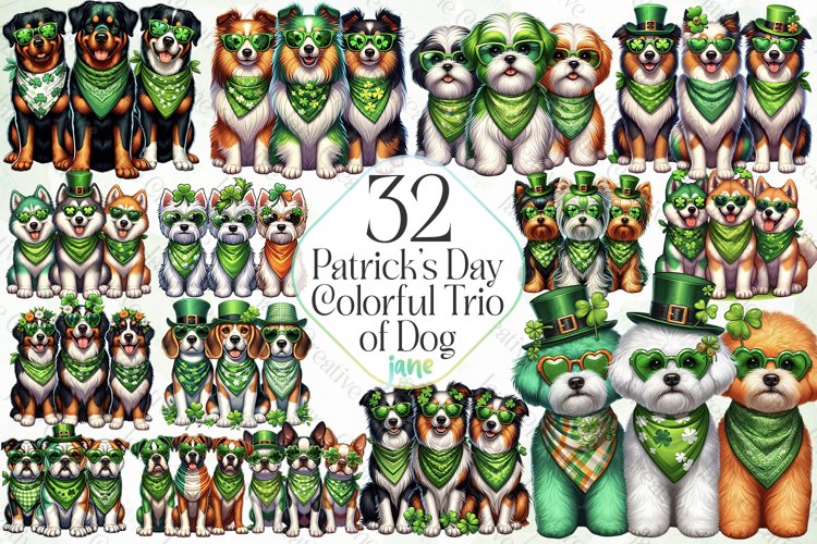 Patrick's Day Colorful Trio Of Dog