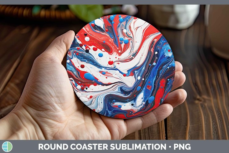 Patriotic Paint Pour Round Coaster | Sublimation Coaster Des