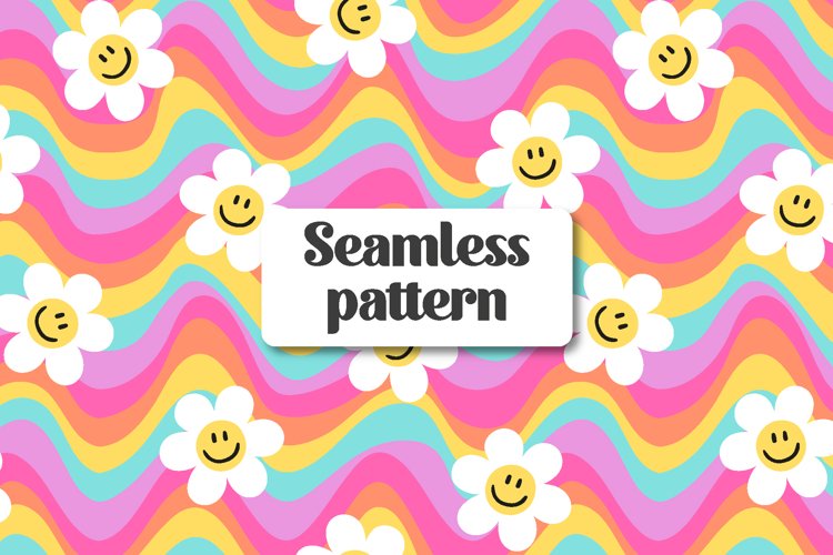 Groovy seamless pattern. Smiley faces pattern. Retro pattern