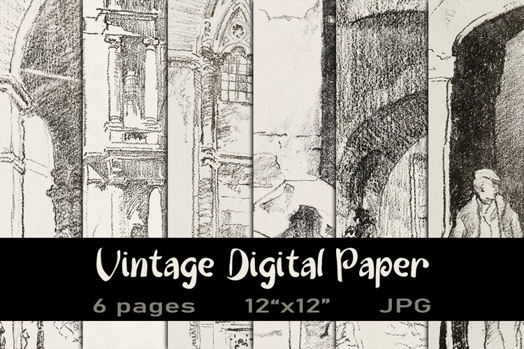 6 Digital Papers with Vintage Sketches