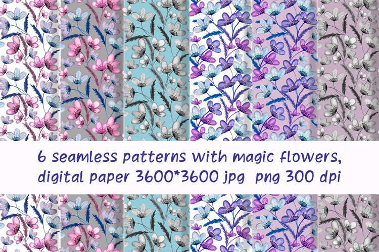 Seamless patterns with magic flowers. Digital paper
