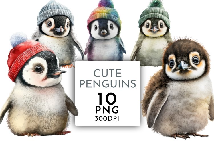 Cute Penguin Clipart | Watercolor Clipart PNG