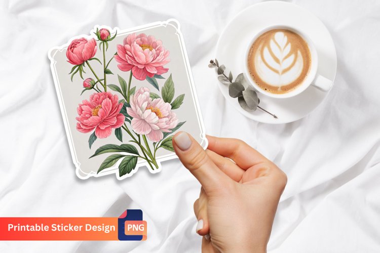 Peonies Sticker, Botanical sticker, Flower Sticker