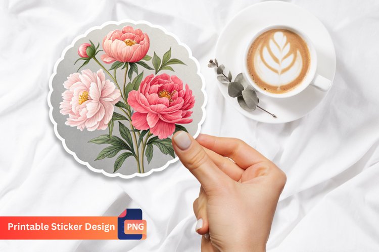 Peonies Sticker, Botanical sticker, Flower Sticker