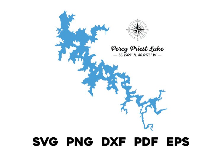 Percy Priest Lake Tennessee Map with Compass & GPS Coordinat