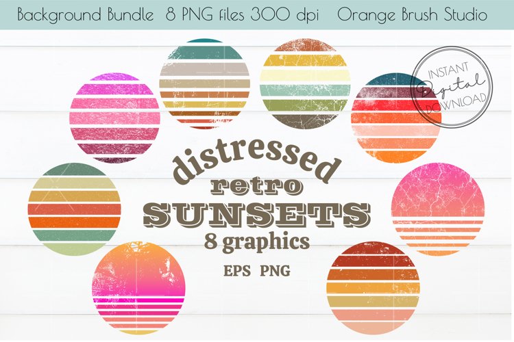Retro Vintage Distressed Sunsets. Nostalgic Graphic