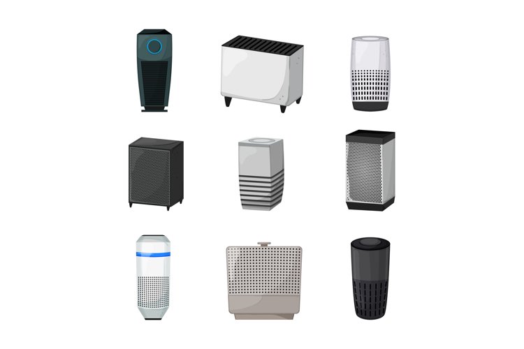 ionizer air purifier set cartoon vector illustration