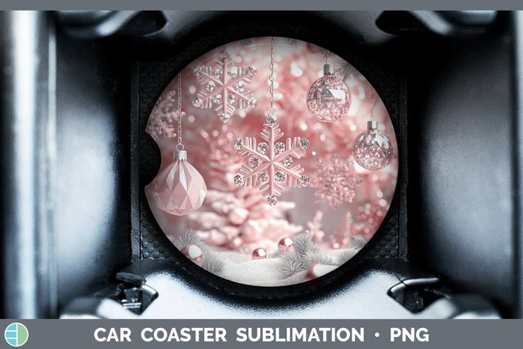 Pink 3D Christmas Snowflakes Car Coaster Sublimation Design