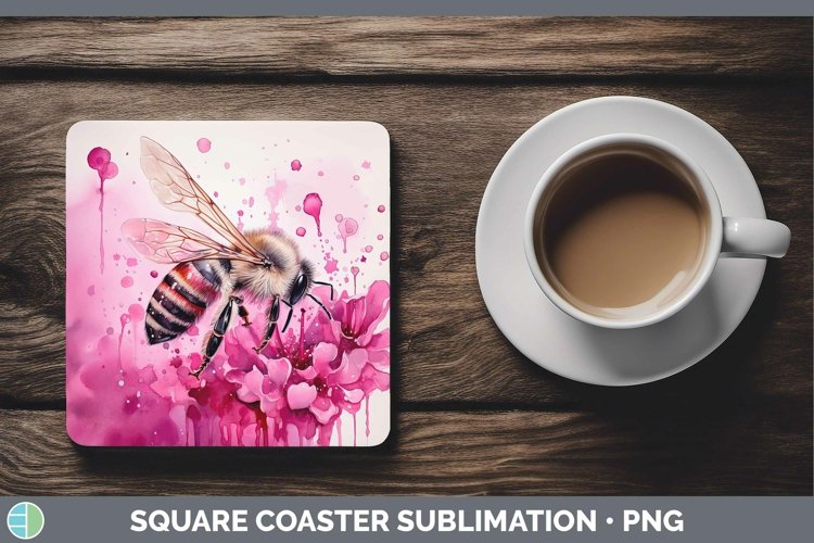 Pink Bee Square Coaster Sublimation Coaster Designs