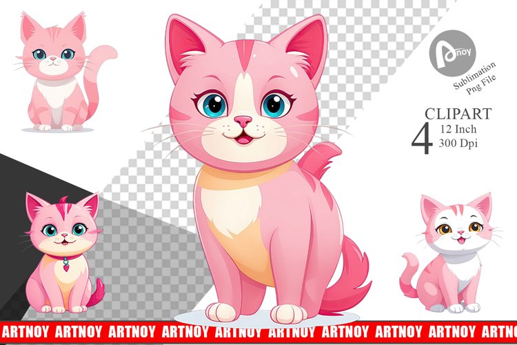 Pink Cat Valentine Clipart (5065544)