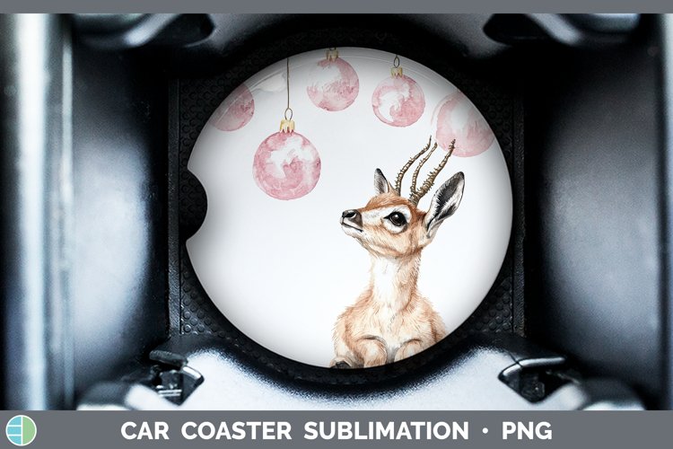 Pink Christmas Antelope Car Coaster Sublimation Designs