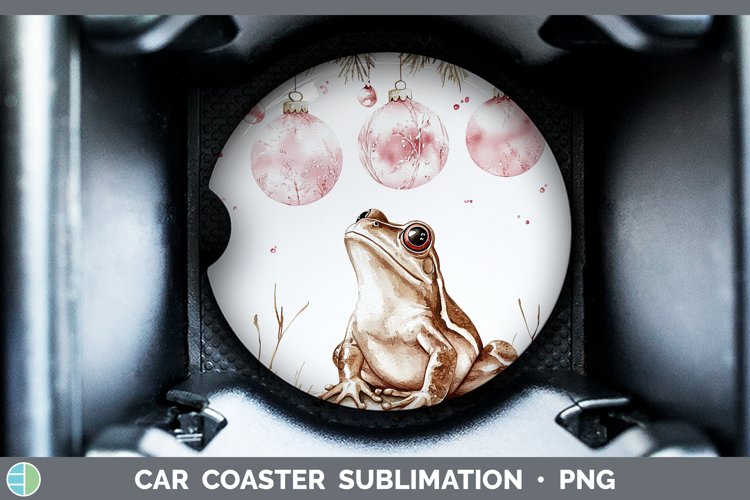Pink Christmas Farm Bullfrog Car Coaster Sublimation Design