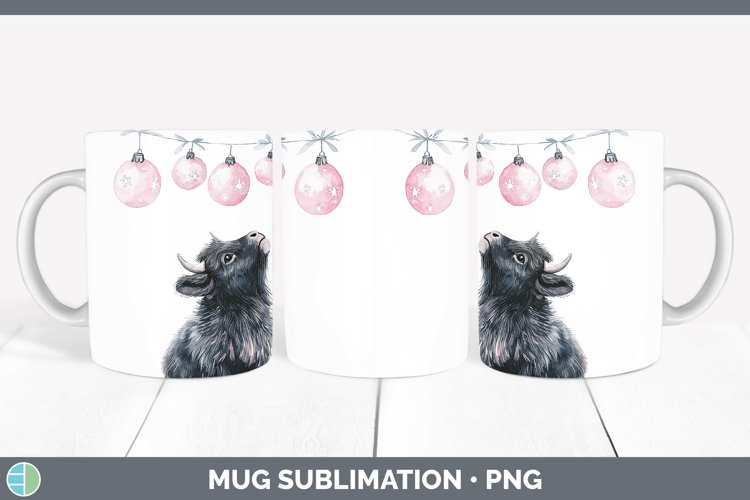 Pink Christmas Musk Ox Mug Wrap Sublimation Coffee Cup Desig