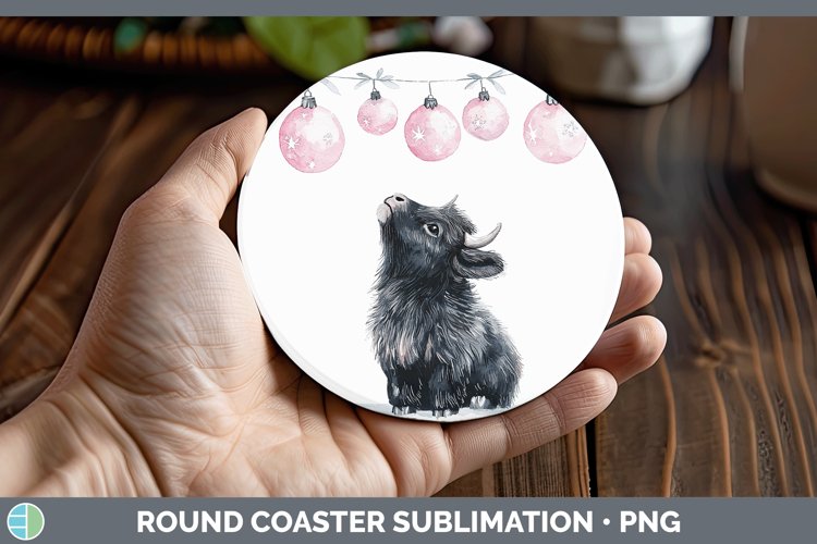 Pink Christmas Musk Ox Round Coaster Sublimation Coaster Des