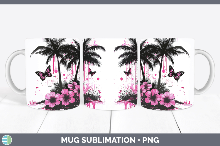 Pink Drips Beach Mug Wrap Sublimation Coffee Cup Designs
