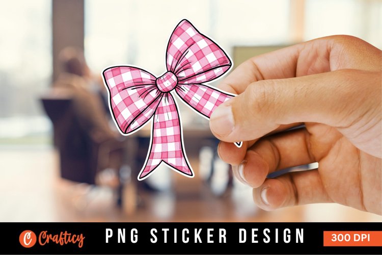 Pink Gingham Bow Sticker Clipart,Pink Sticker,Bow Sticker