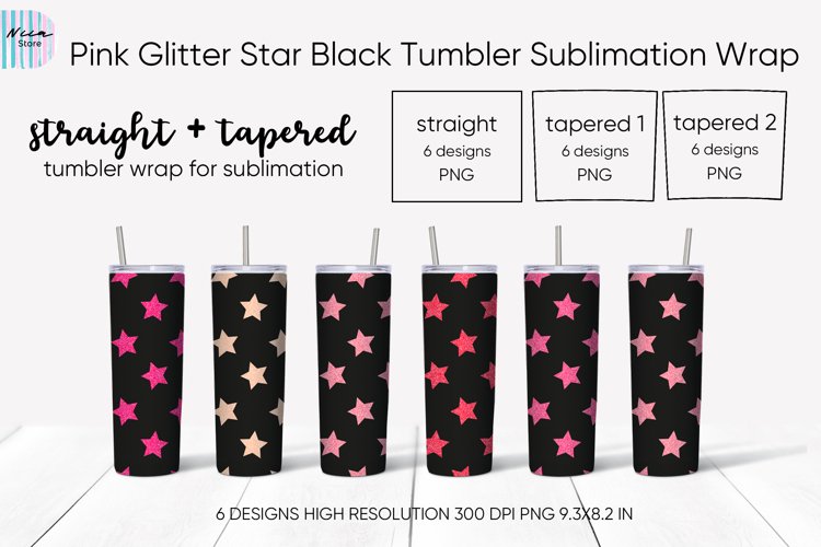 Pink Glitter Star Skinny Black Tumbler Sublimation Wrap