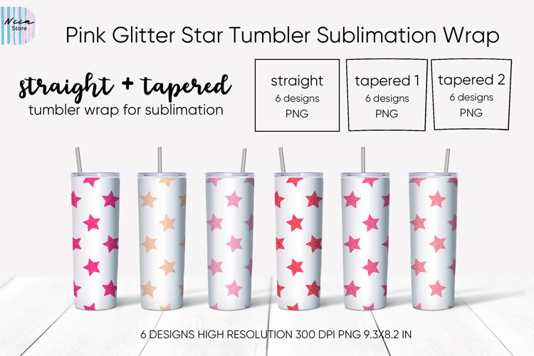 Pink Glitter Star Skinny Tumbler Sublimation Wrap 20 Oz
