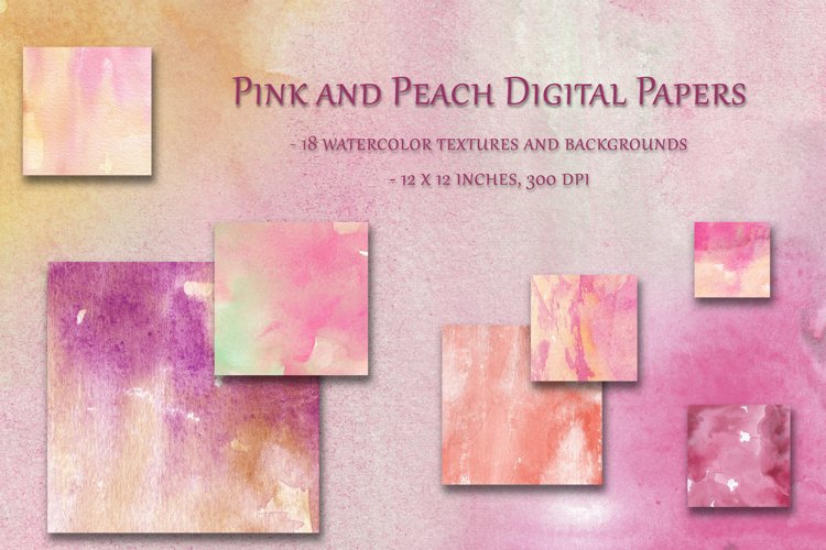 Pink and Peach Watercolor Papers, Scrapbook Digital Paper