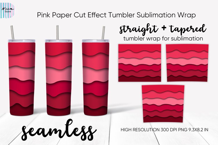 Pink Paper Cut Effect Skinny Tumbler Sublimation Wrap