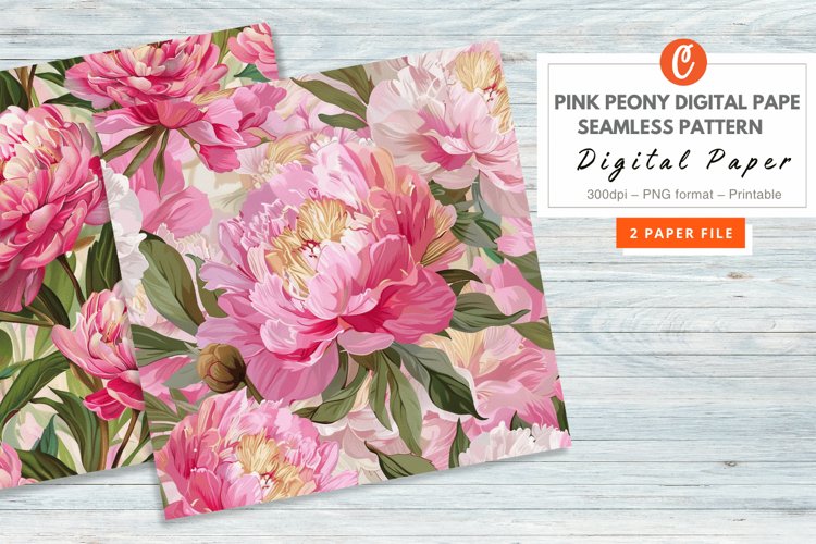 Pink Peony digital paper seamless pattern Digital Paper