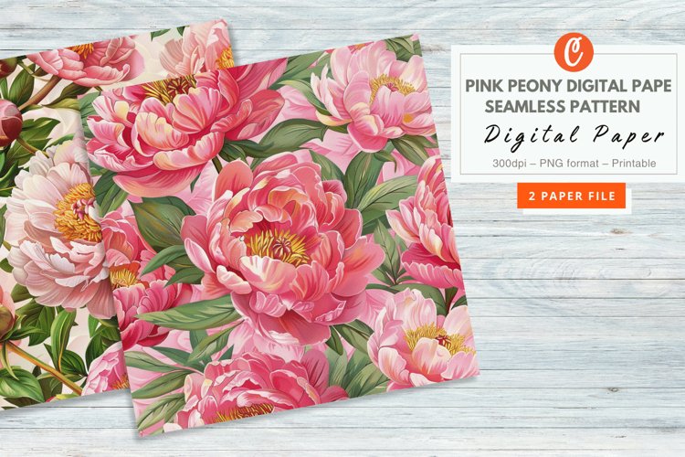 Pink Peony digital paper seamless pattern Digital Paper