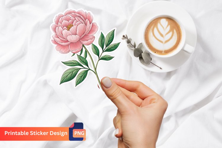 Pink Peony Flower Sticker, Floral Sticker, Peony Decor Art