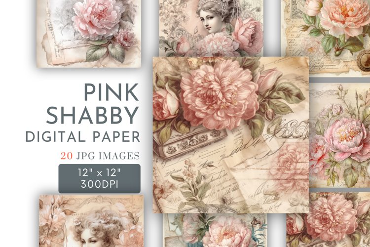 Vintage Pink Shabby | Digital Paper JPG 12"x12"