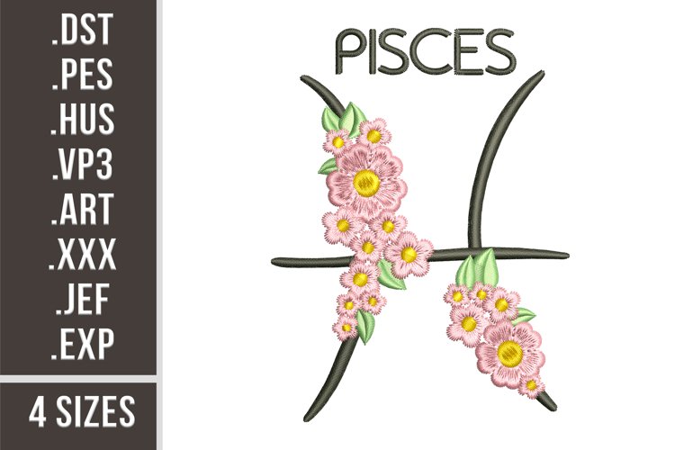 Pisces Floral Zodiac Sign | Embroidery Design