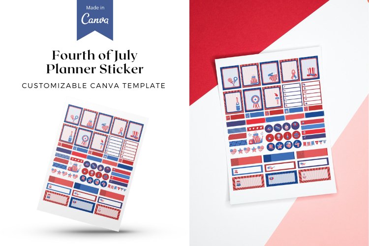 Fourth of July Planner Sticker Canva Template