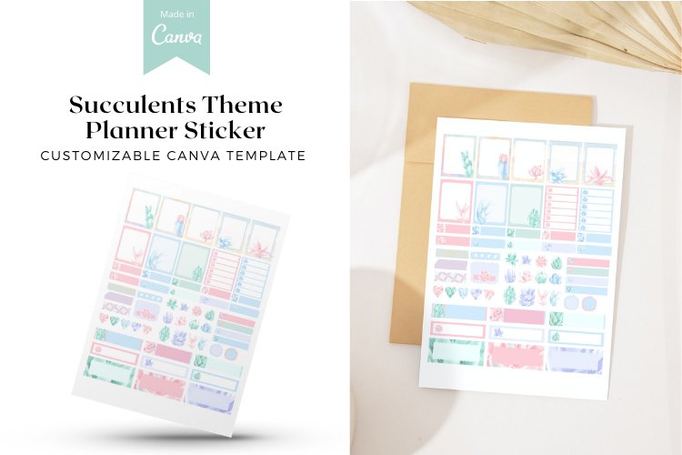 Succulents Theme Planner Sticker Canva Template