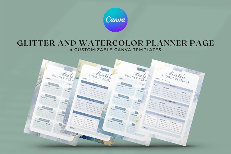 Glitter and Watercolor Planner Page Canva Template