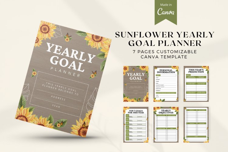 Sunflower Yearly Goal Planner Canva Template