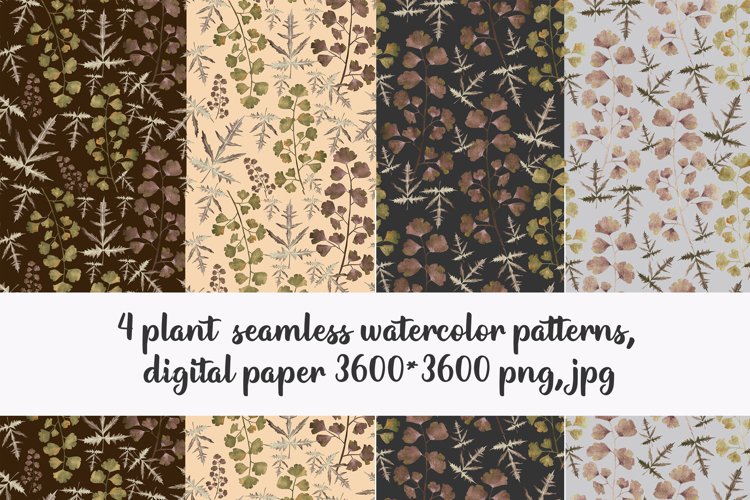 4 plant seamless patterns, digital paper (1920720)