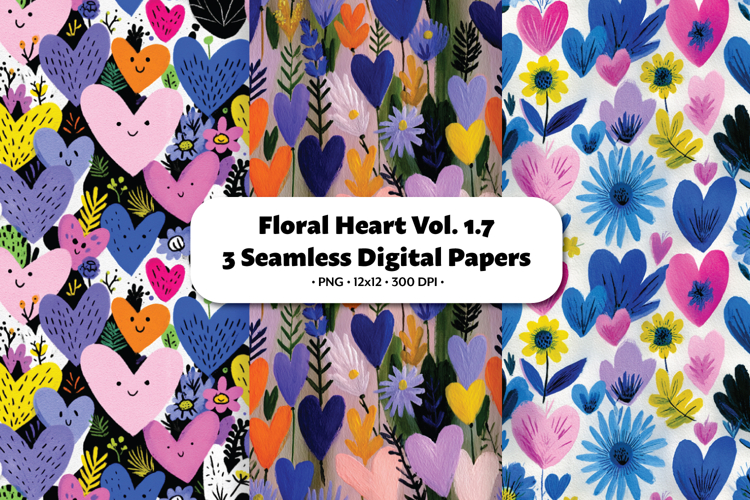 Floral Heart Seamless Digital Paper Vol.1.7, 3 PNG