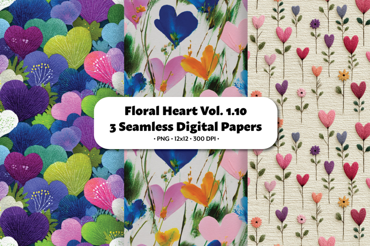 Floral Heart Seamless Digital Paper Vol.1.10, 3 PNG