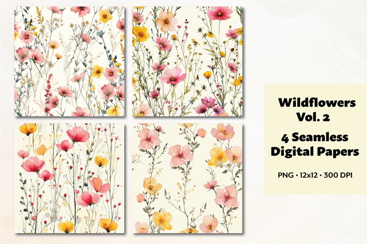 Wildflowers Seamless Digital Paper Vol. 2, 4 PNG