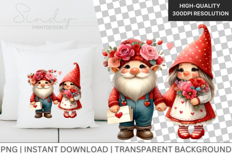 Valentine Gnomes watercolor clipart, Couple (3189708)