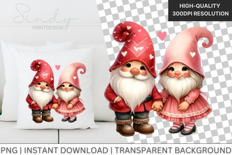 Valentine Gnomes watercolor clipart, Couple (3189707)