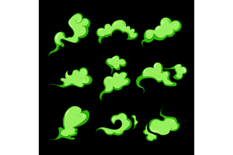 Green toxic gas clouds set on black
