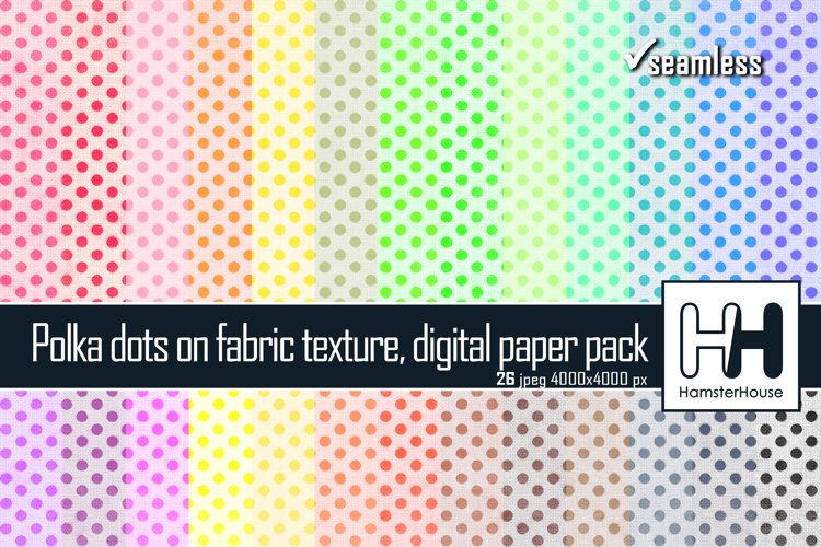 Polka dots on fabric texture, digital paper pack