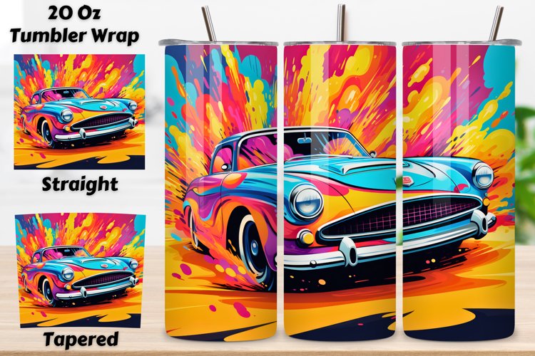 Pop Cars Tumbler Wrap, Sublimation Design, 20oz Skinny