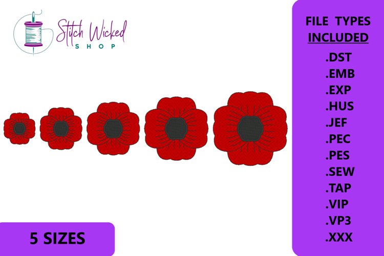 Poppy Embroidery Design, Small Flower Machine Embroidery