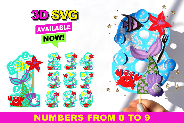 Mermaid 3D SVG Numbers | Tail Mermaid birthday SVG
