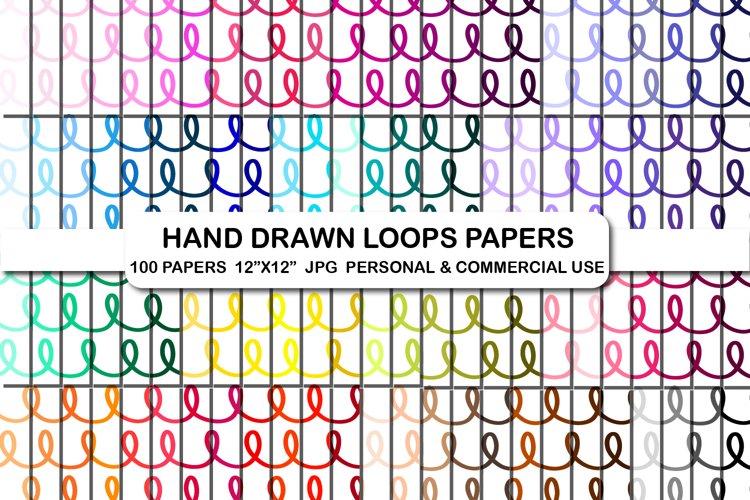 Hand Drawn Loops Digital Papers Pack JPG, Doodles Background