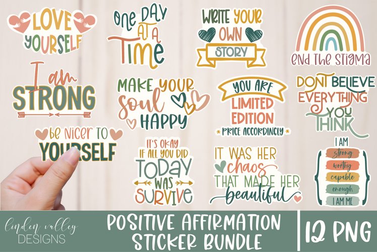 Positive Affirmation Sticker Bundle-12 PNG Quote Stickers