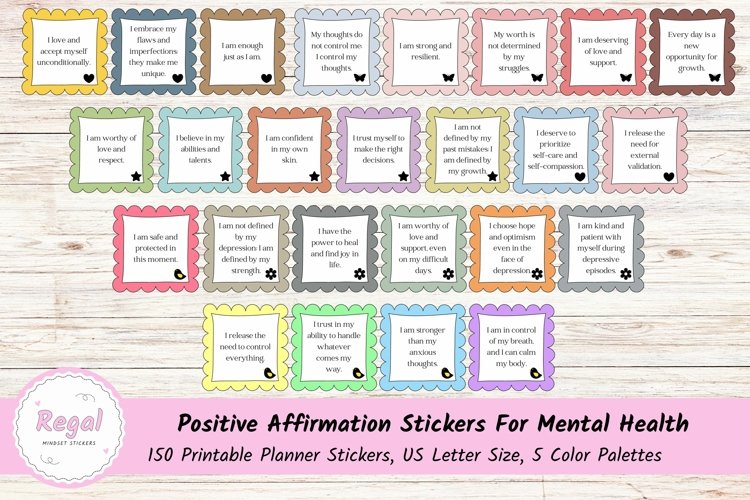 150 printable Positive Mental Health Affirmation Stickers