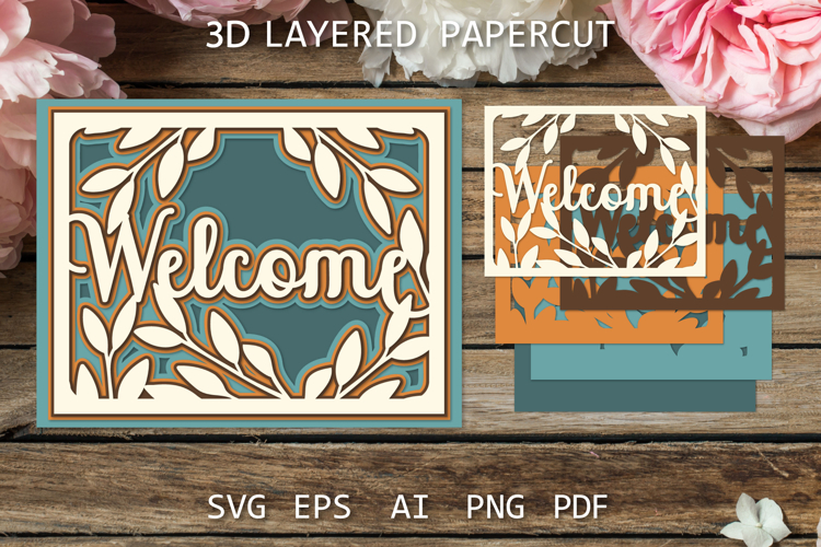 Welcome card design, 3D Shadow box with butterfly SVG card
