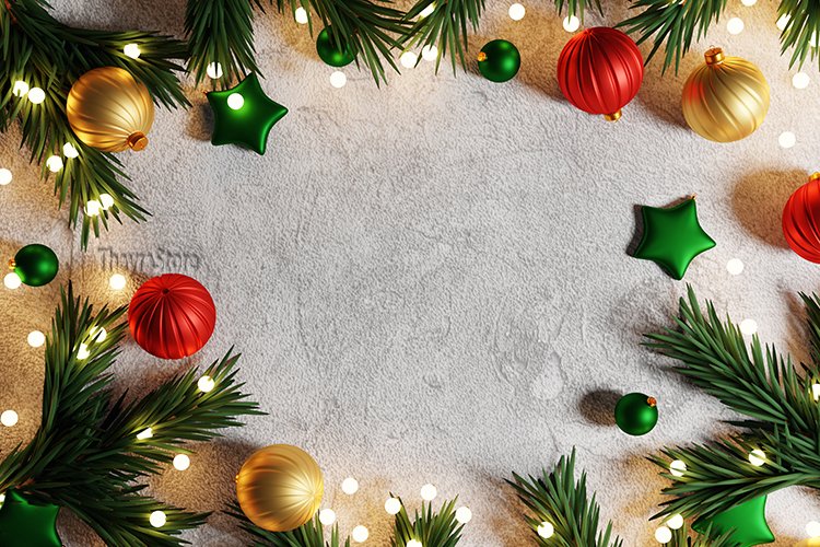 Christmas background with green, red and yellow decorations
